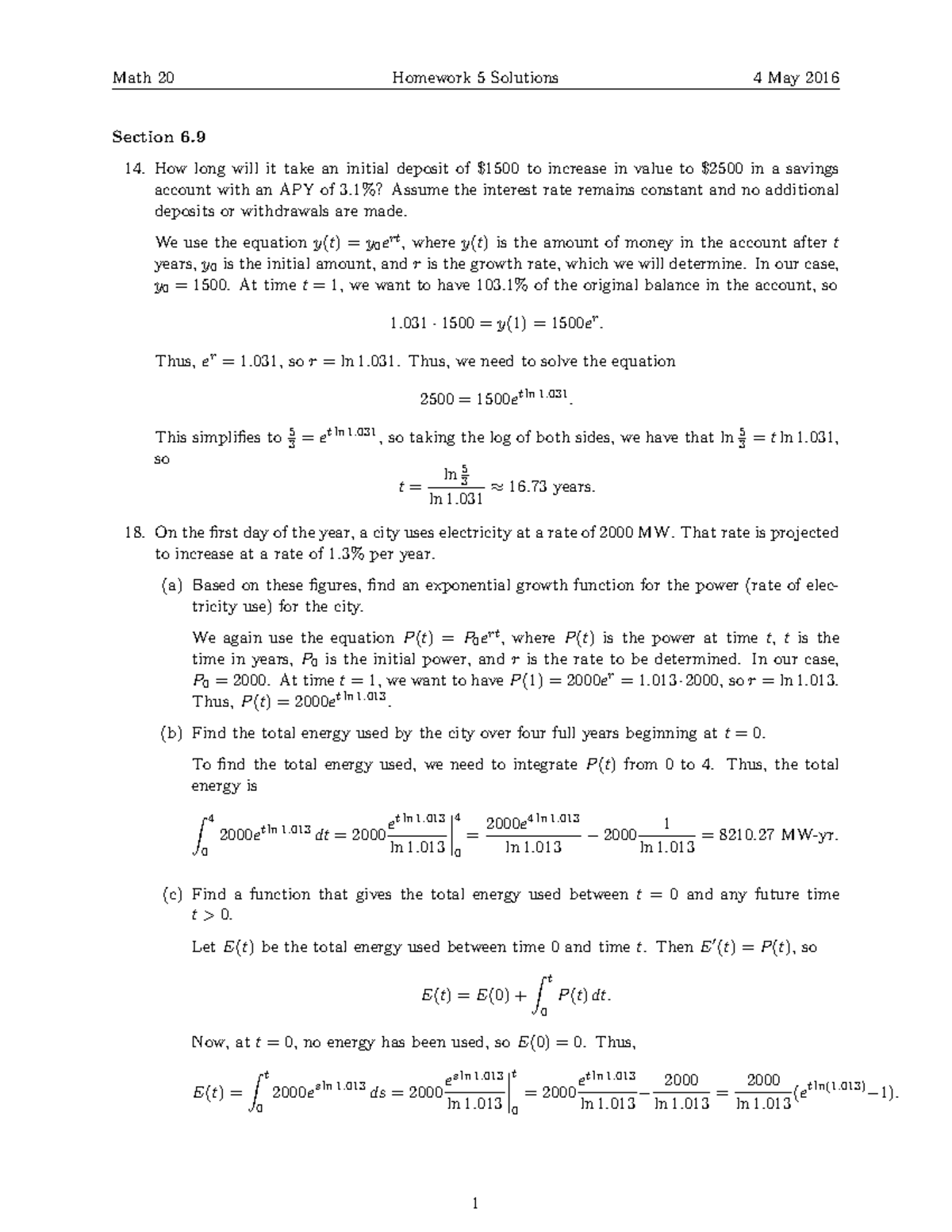Seminar assignments - Homework assignment 5 solutions - Math 20 ...