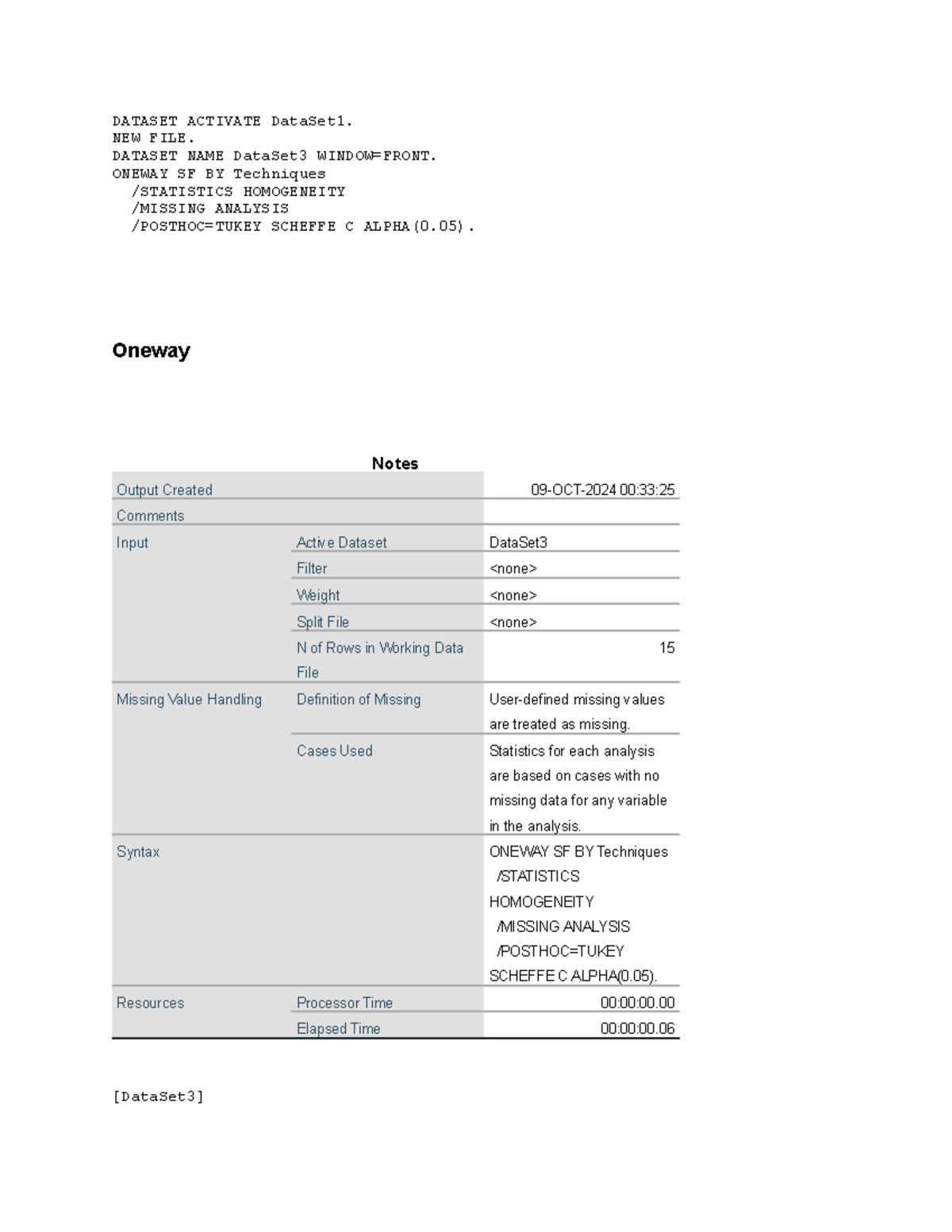 Assigment 3 سؤال ثالث - DATASET ACTIVATE DataSet1. NEW FILE. DATASET NAME DataSet3 WINDOW=FRONT ...