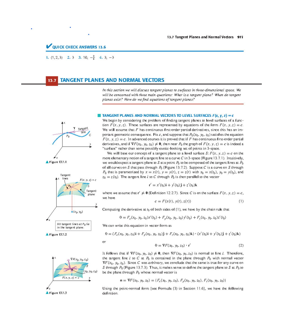 Math work ch13-6 - Math work - 13 Tangent Planes and Normal Vectors 971 QUICK CHECK ANSWERS 13 ...