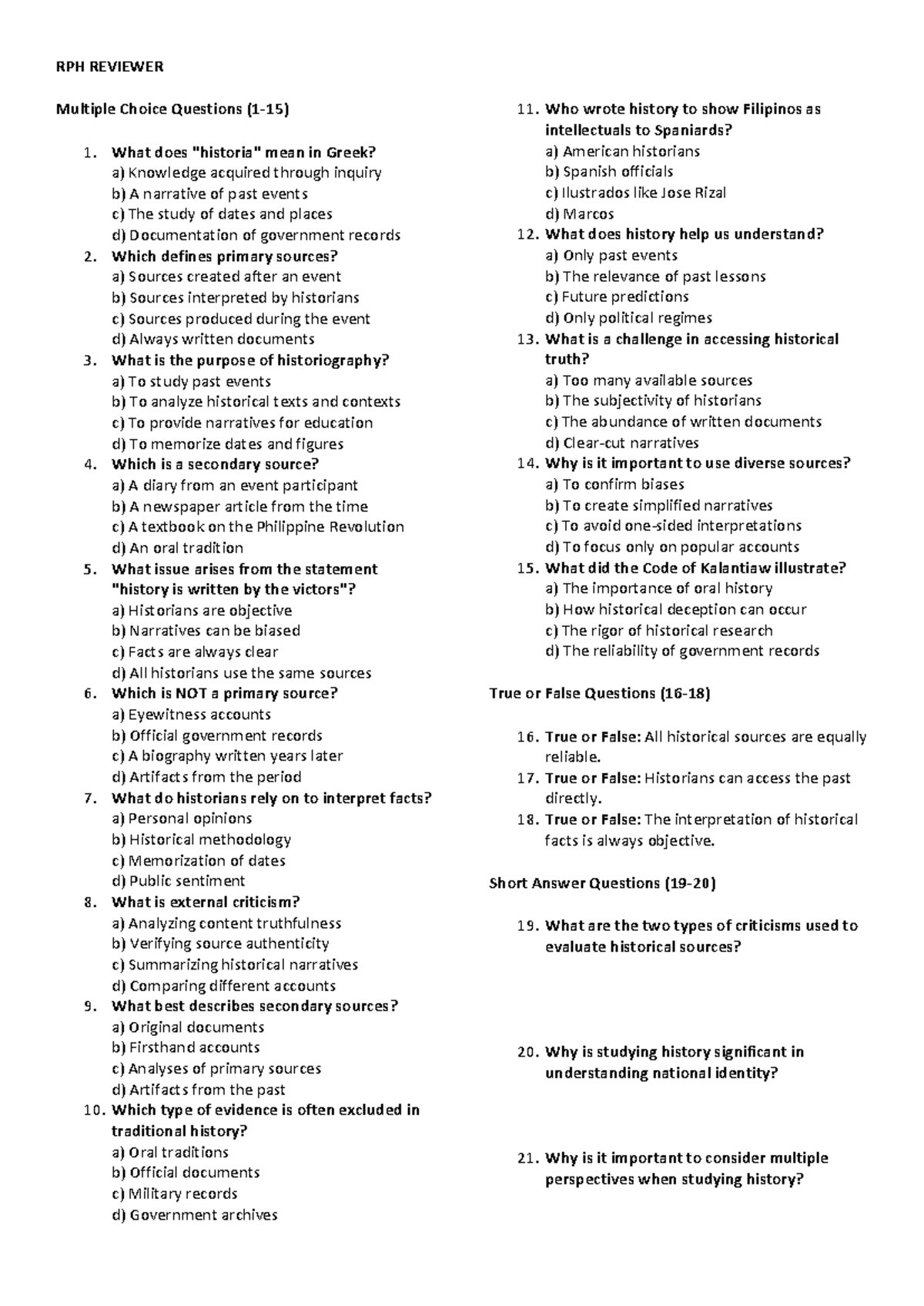 RPH Q&A - NRC - RPH RPH - RPH REVIEWER Multiple Choice Questions (1-15 ...