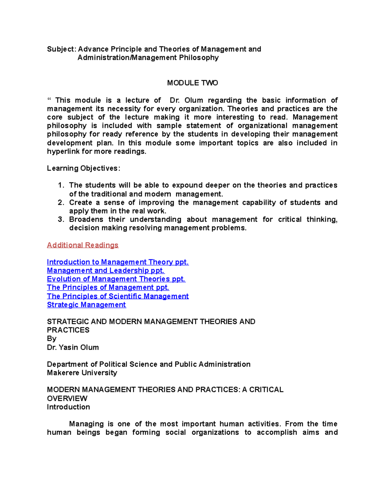 Module-TWO - LECTURE - Subject: Advance Principle and Theories of ...