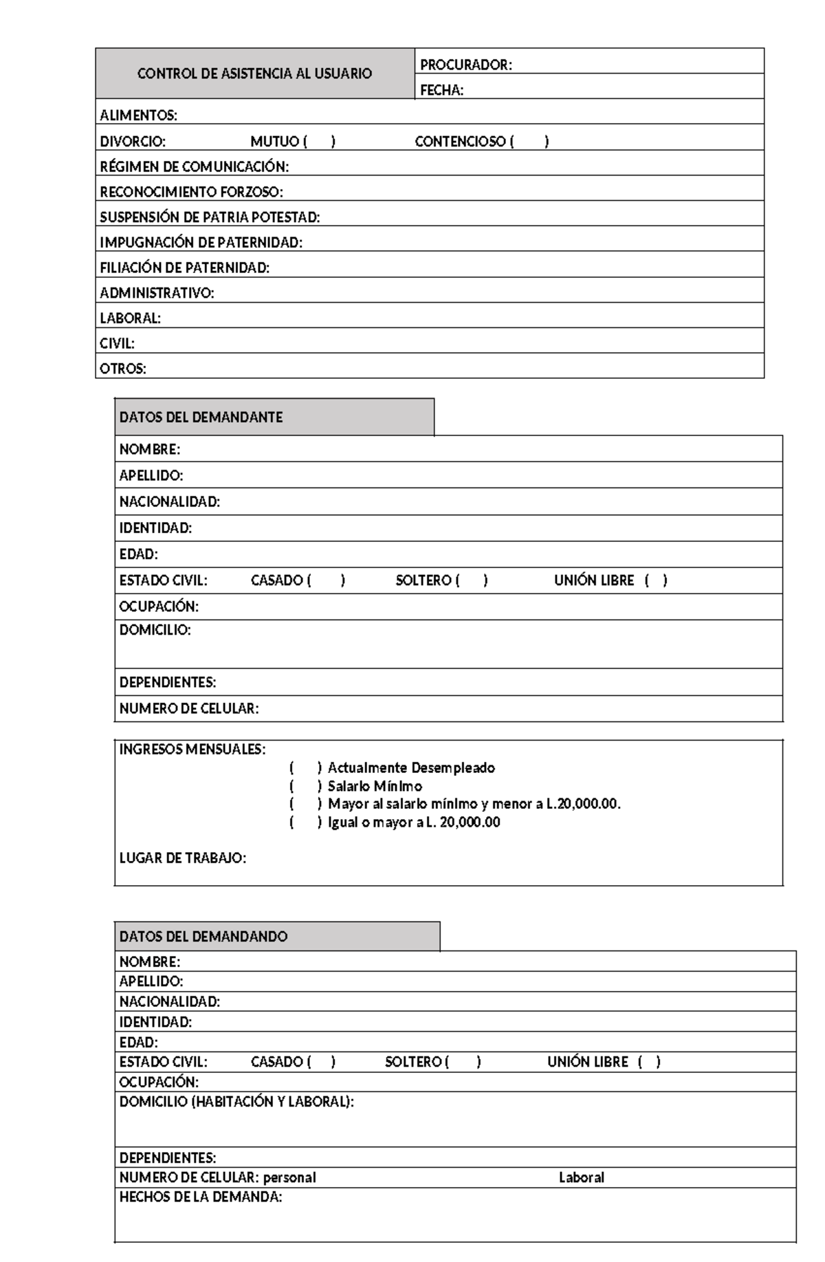 Formato control de asistencia usuario - CONTROL DE ASISTENCIA AL ...