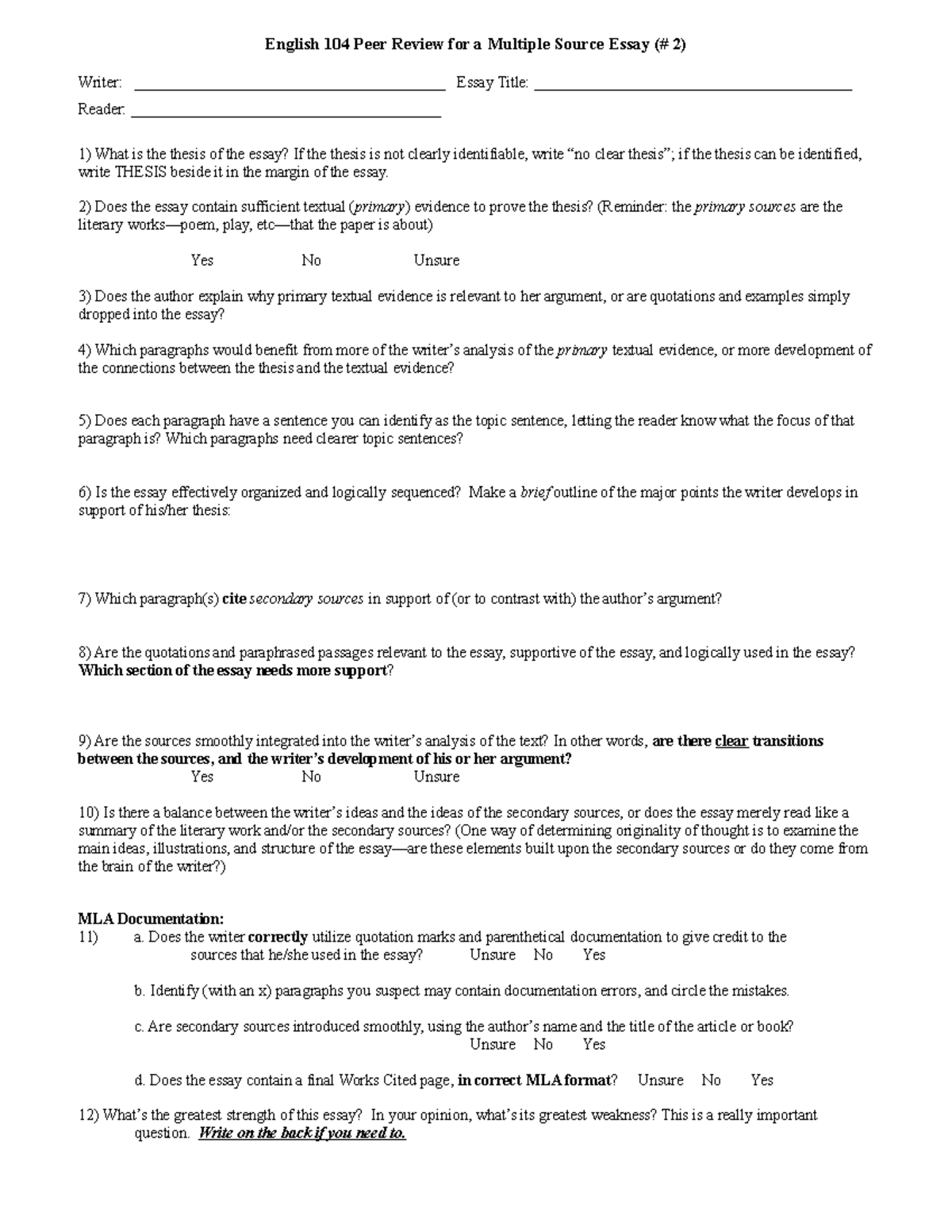 Peerreviewsheet - Full outline of expectations for the Peer Review ...