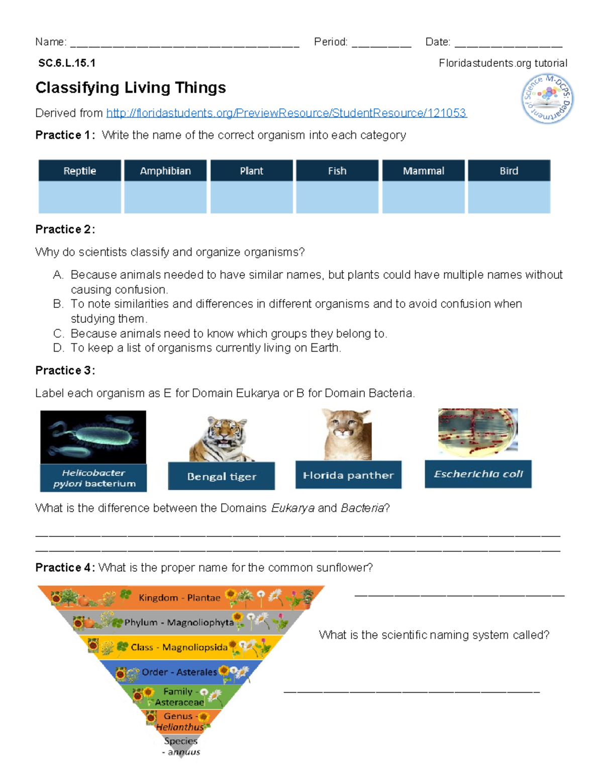 Floridastudents- Classifying Living Things - Name