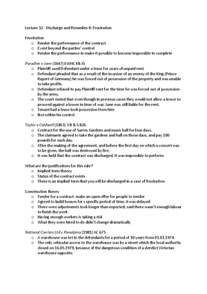 12 - frustration revision - Discharge and remedies II – Frustration A ...