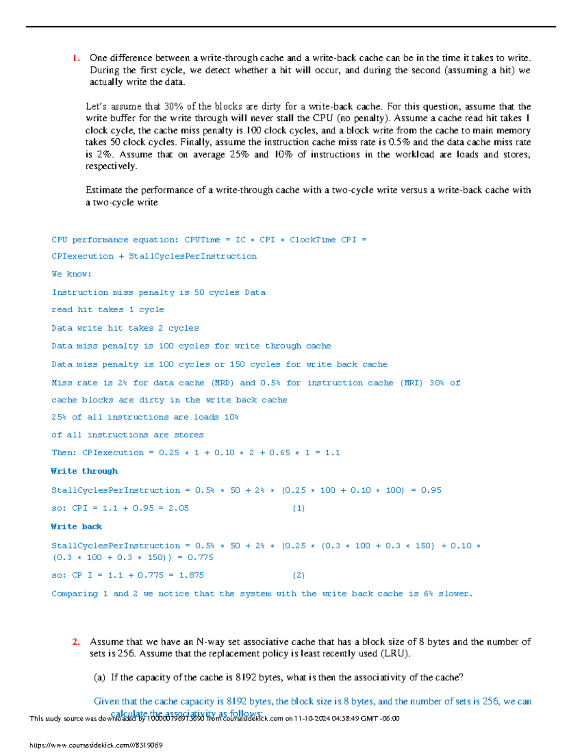 ECE 6913 Final Section A sol - 1. One difference between a write-through cache and a write-back ...