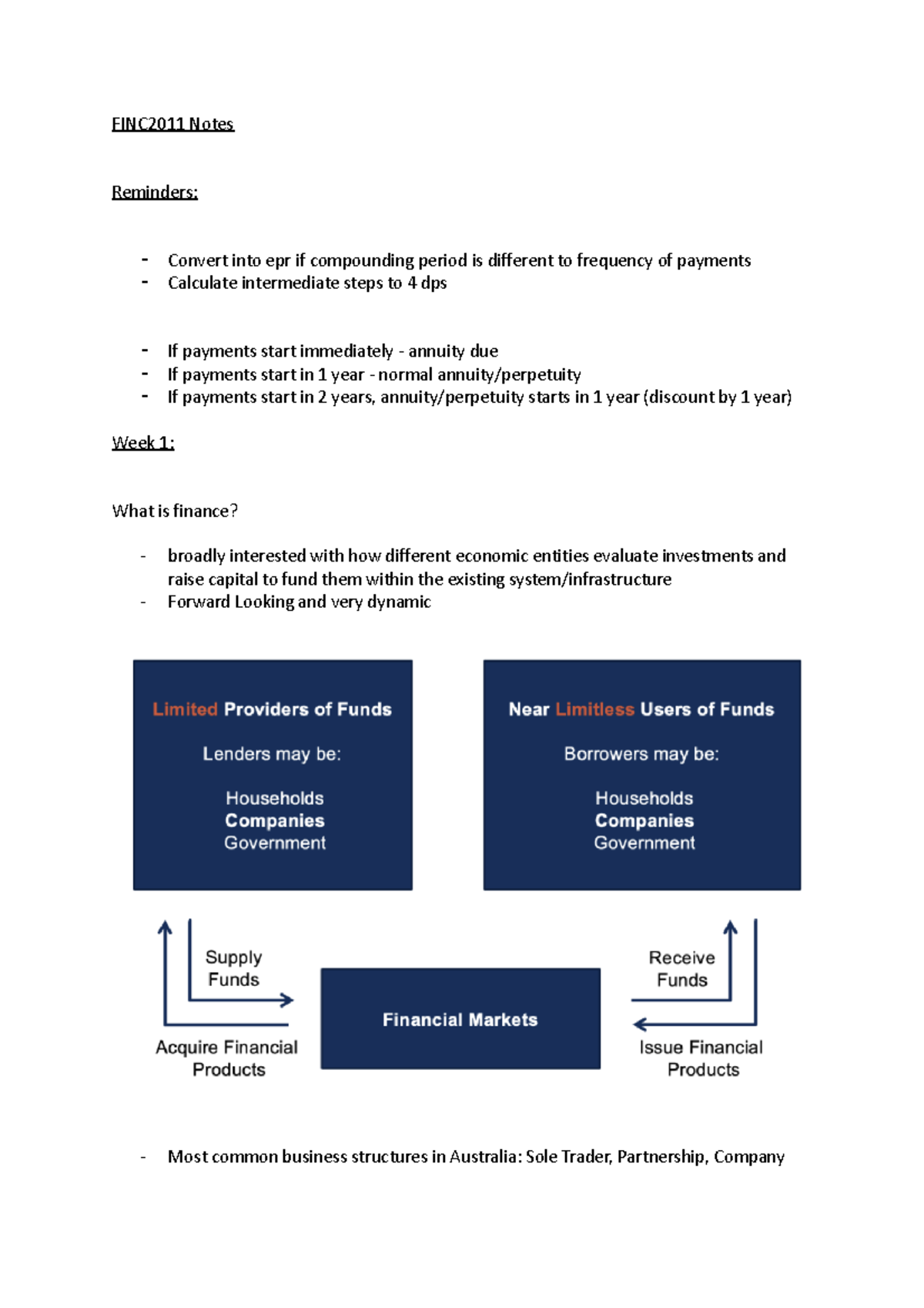 FINC2011 Notes - FINC2011 Notes Reminders: ⁃ Convert into epr if ...