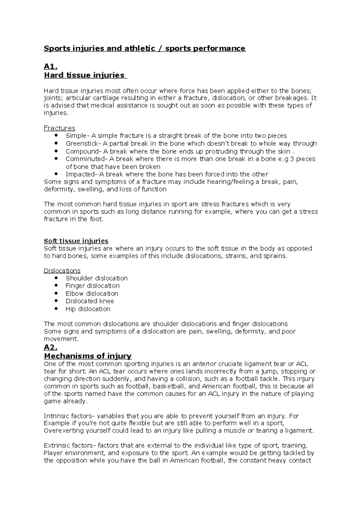 Unit 6 - Sport injury - Sports injuries and athletic / sports ...