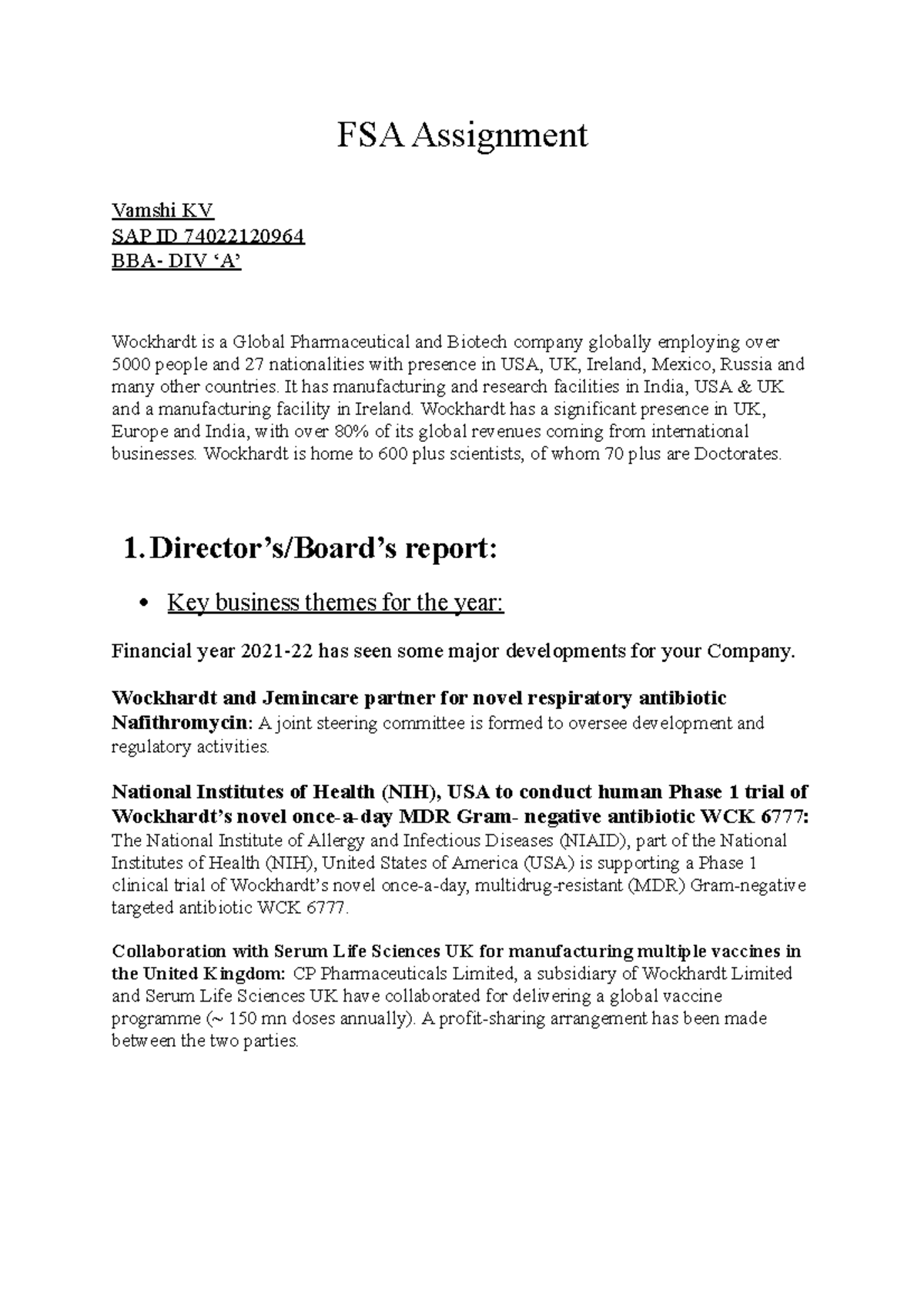 FSA Assignment (vamshi) - FSA Assignment Vamshi KV SAP ID 74022120964 ...