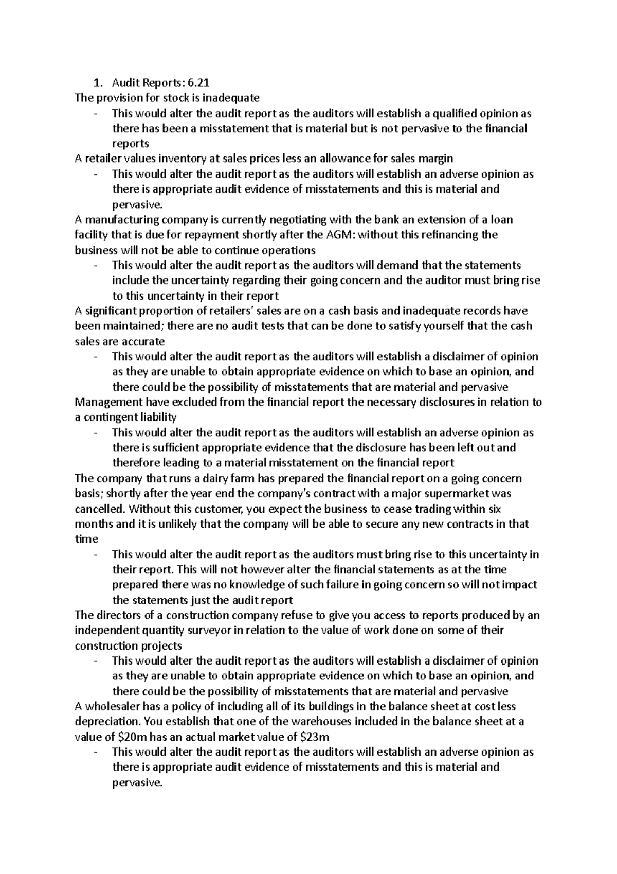 Tutorial 3 - Audit Reports: 6. The provision for stock is inadequate ...