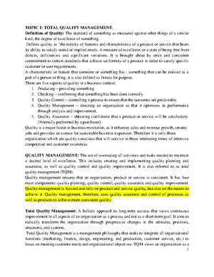 Tqm - Total Quality management revision materials - munt Keoy Mount ...