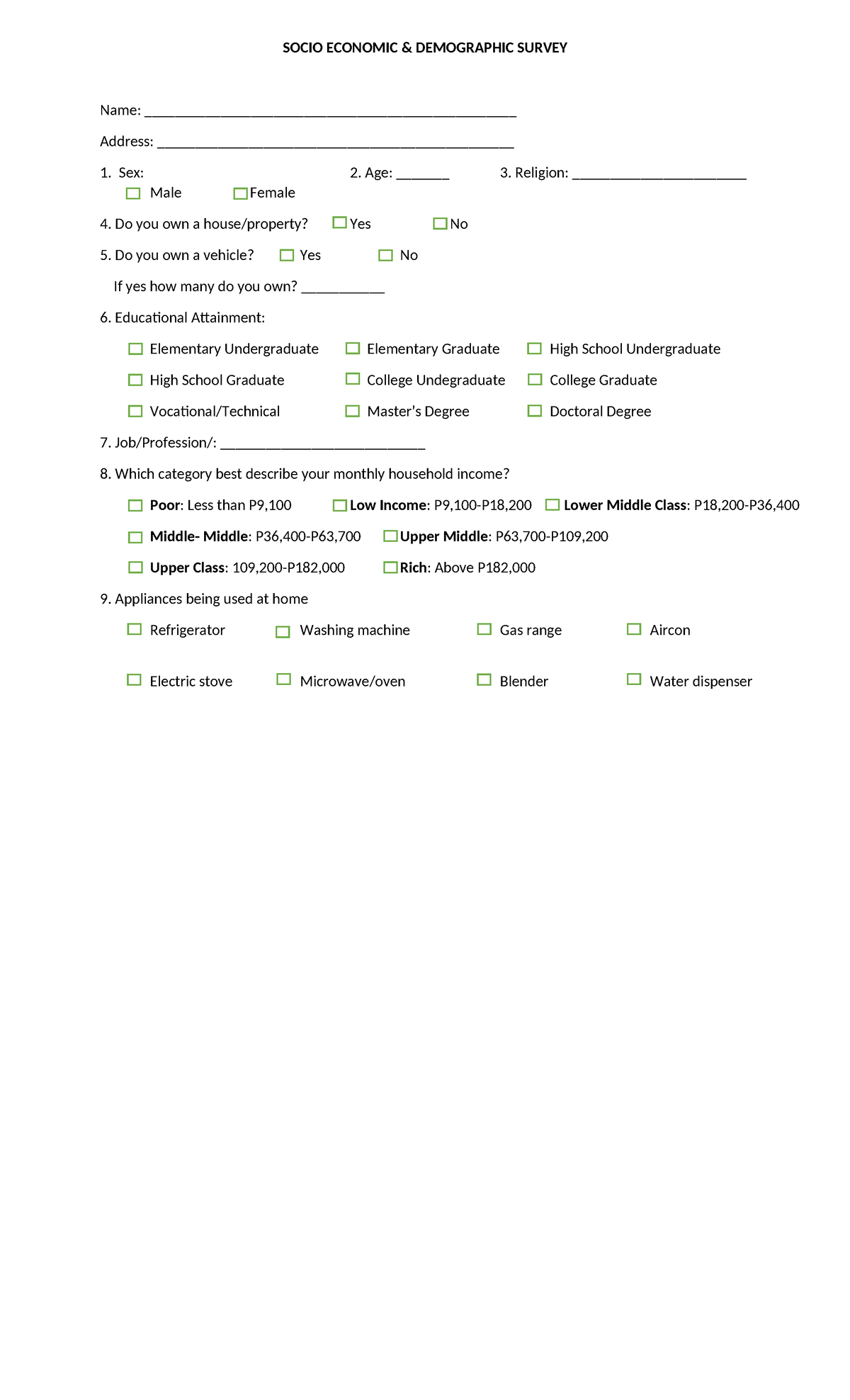 Socio Economic - SOCIO ECONOMIC & DEMOGRAPHIC SURVEY Name: - Studocu