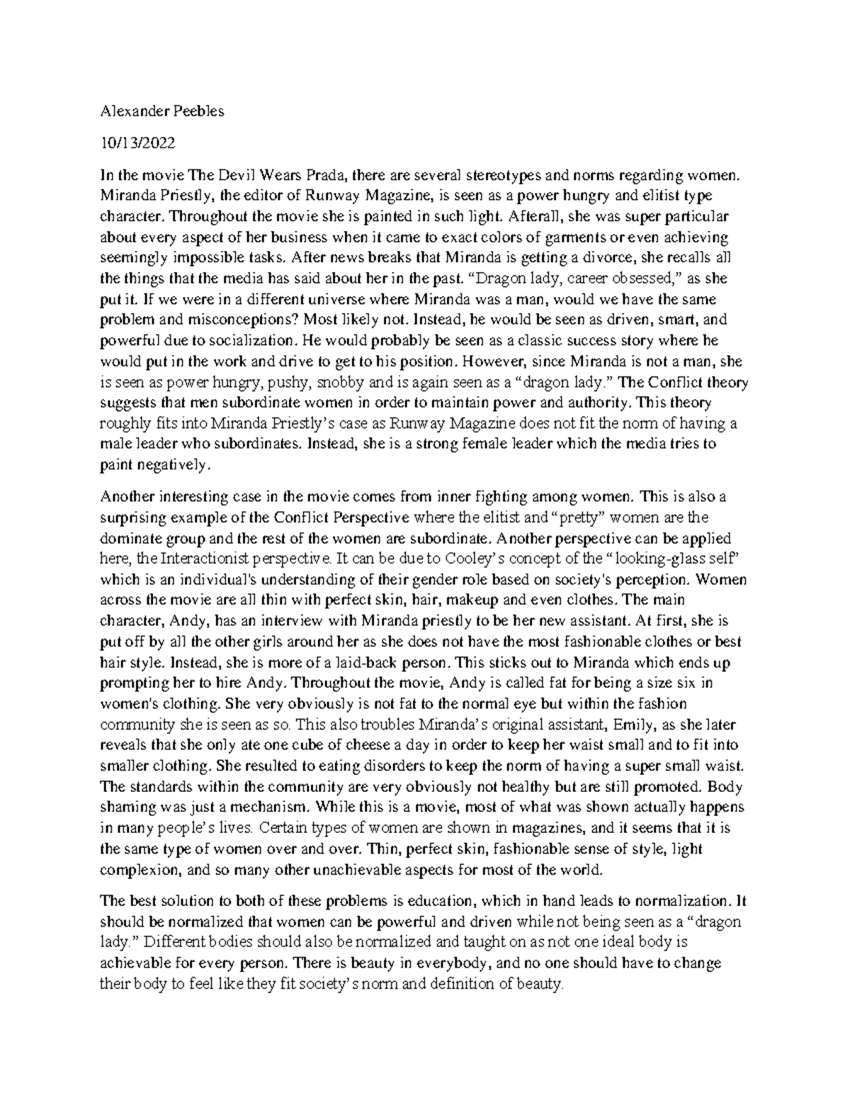 Memo 2.1 - Social Problems - Alexander Peebles 10/13/ In the movie The ...