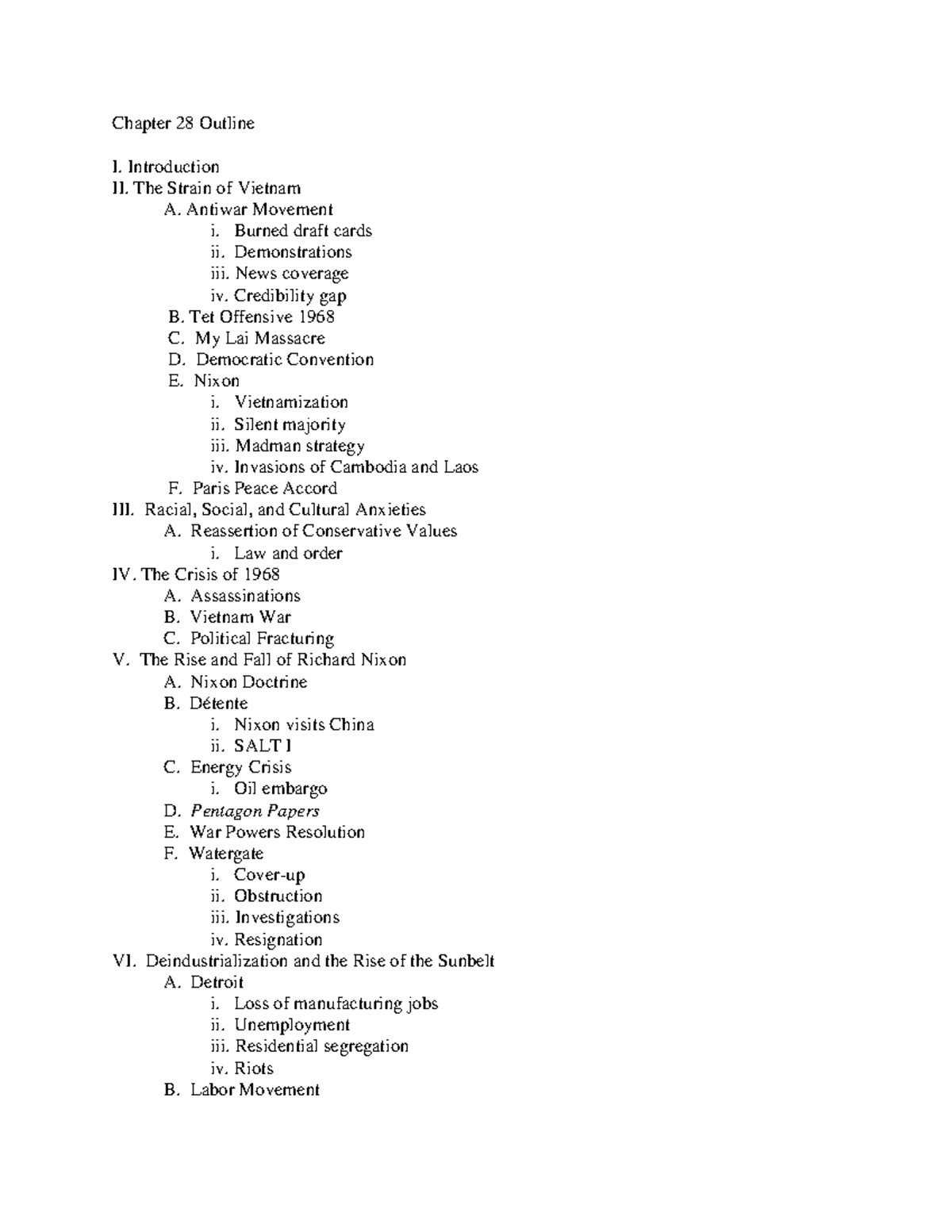 Ch28 outline - Chapter 28 Outline I. Introduction II. The Strain of ...