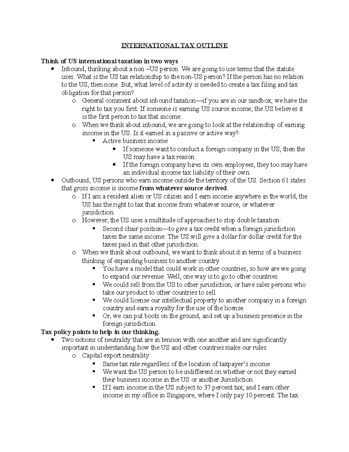 International Tax Outline - Studocu