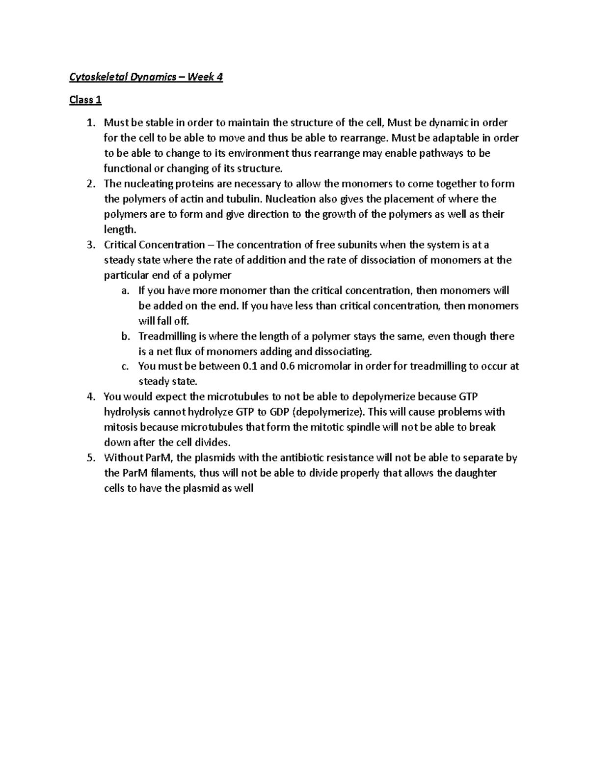Week 4 Class 1 Lecture Notes - Cytoskeletal Dynamics – Week 4 Class 1 ...