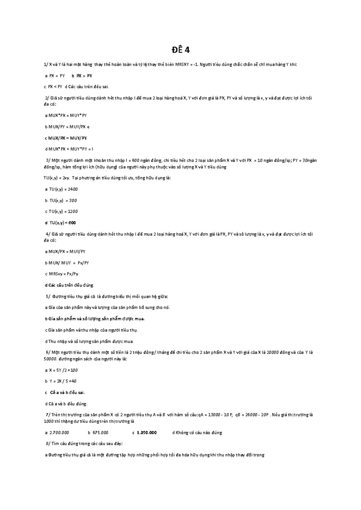 Ktvm 4 - trắc nghiệm kinh tế vi mô 2022 - k47 - khoa quản trị - Khoa học quản trị - Studocu