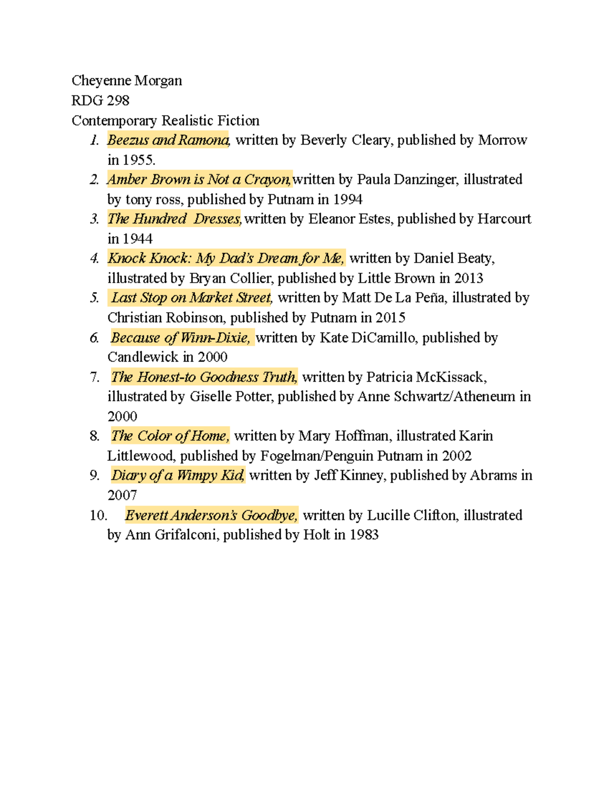 Contemporary Realistic FIction Book list - Deprecated API usage: The ...