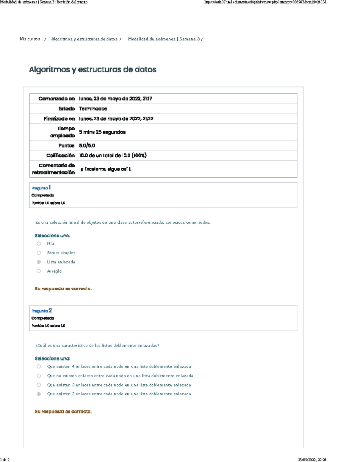 Sem3 - Algoritmos y estructura de datos - Es una colección lineal de objetos de una clase - Studocu