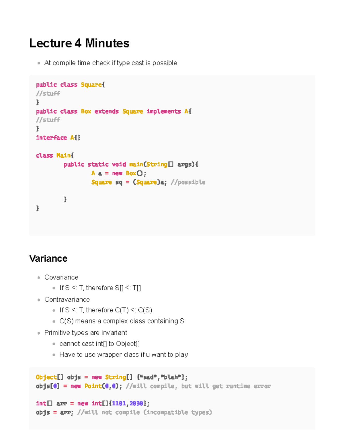 Lecture 4 Notes - Lecture 4 Minutes Variance At compile time check if ...