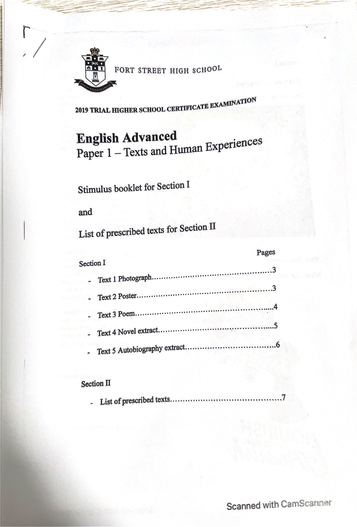 Stimulus Booklet Fort Street 2019 - L FORT STREET HIGH SCHOOL 2019 ...