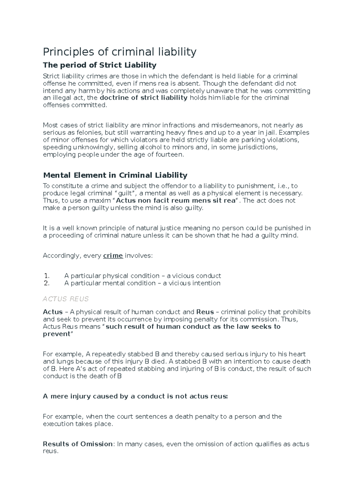IPC Notes Internal 1 - Principles of criminal liability The period of ...