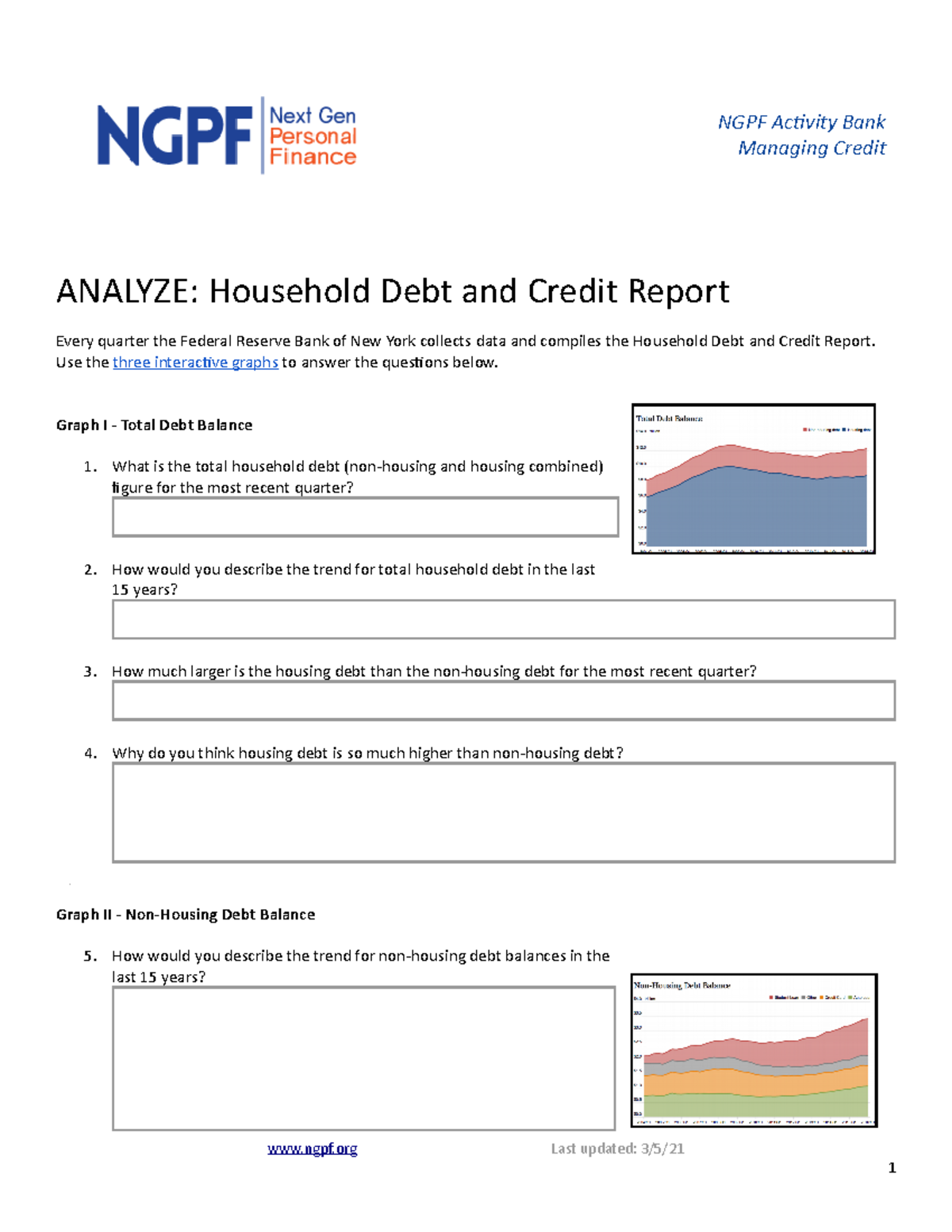 Analyze Household Debt and Credit Report - NGPF Activity Bank Managing ...