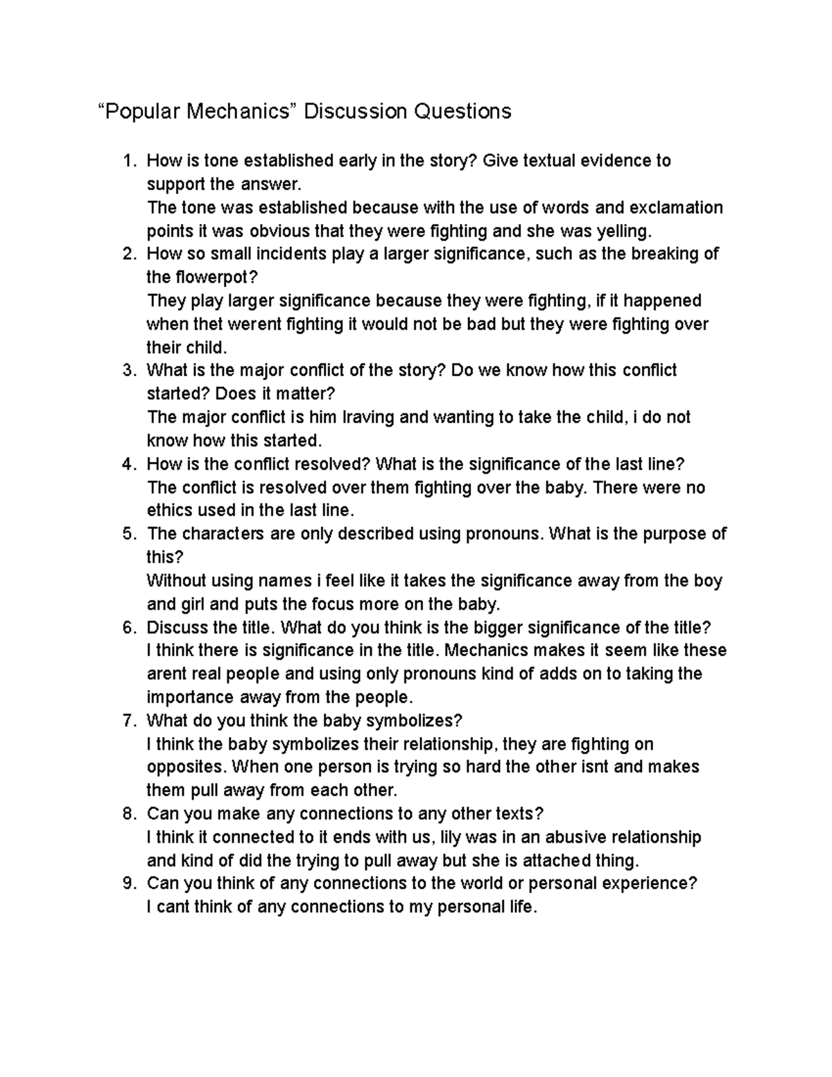 “Popular Mechanics” Discussion Questions - The tone was established ...