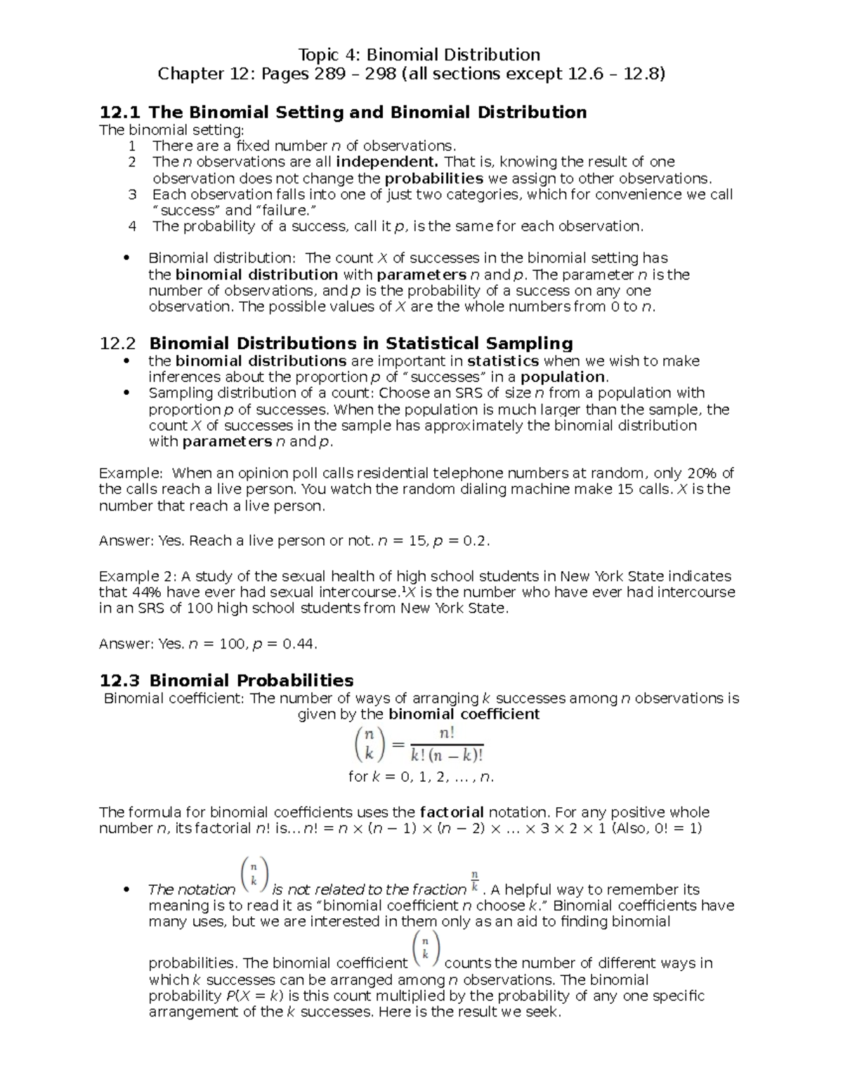 Topic 4: Binomial Distribution - Topic 4: Binomial Distribution Chapter ...