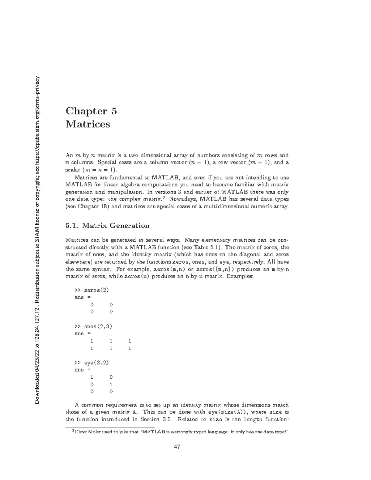 Matlab Guide For Em Field Chapter 5 Matrices An M By N Matrix Is A Two Dimensional Array Of 