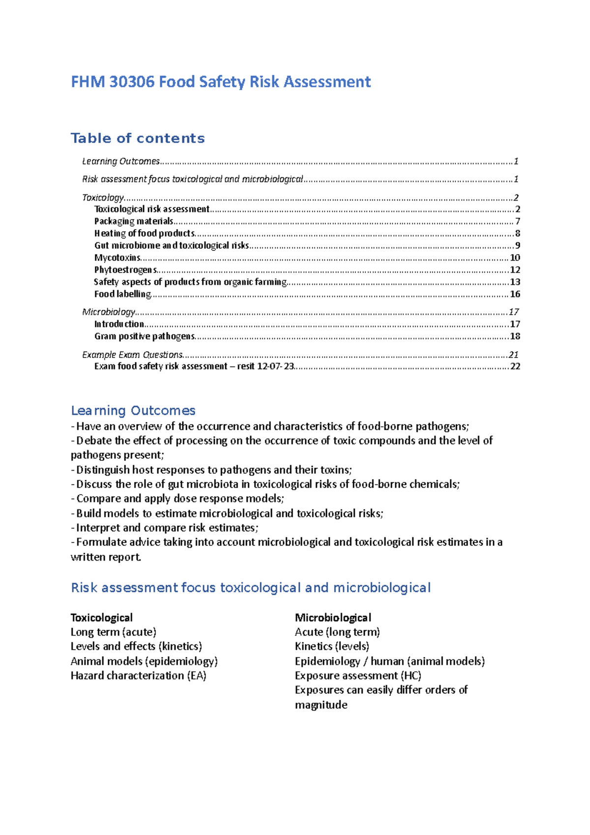 FHM 30306 Food Safety Risk Assessment - FHM 30306 Food Safety Risk ...
