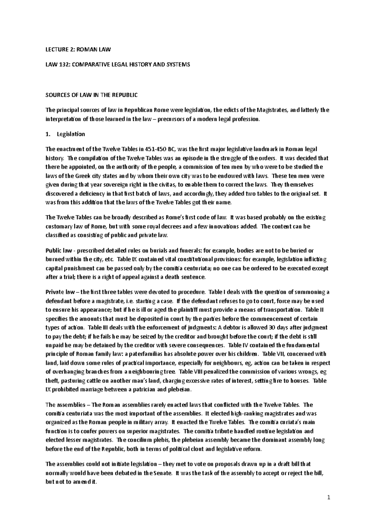 Lecture 2 LAW 132 Comparative Legal History AND Systems - LECTURE 2 ...