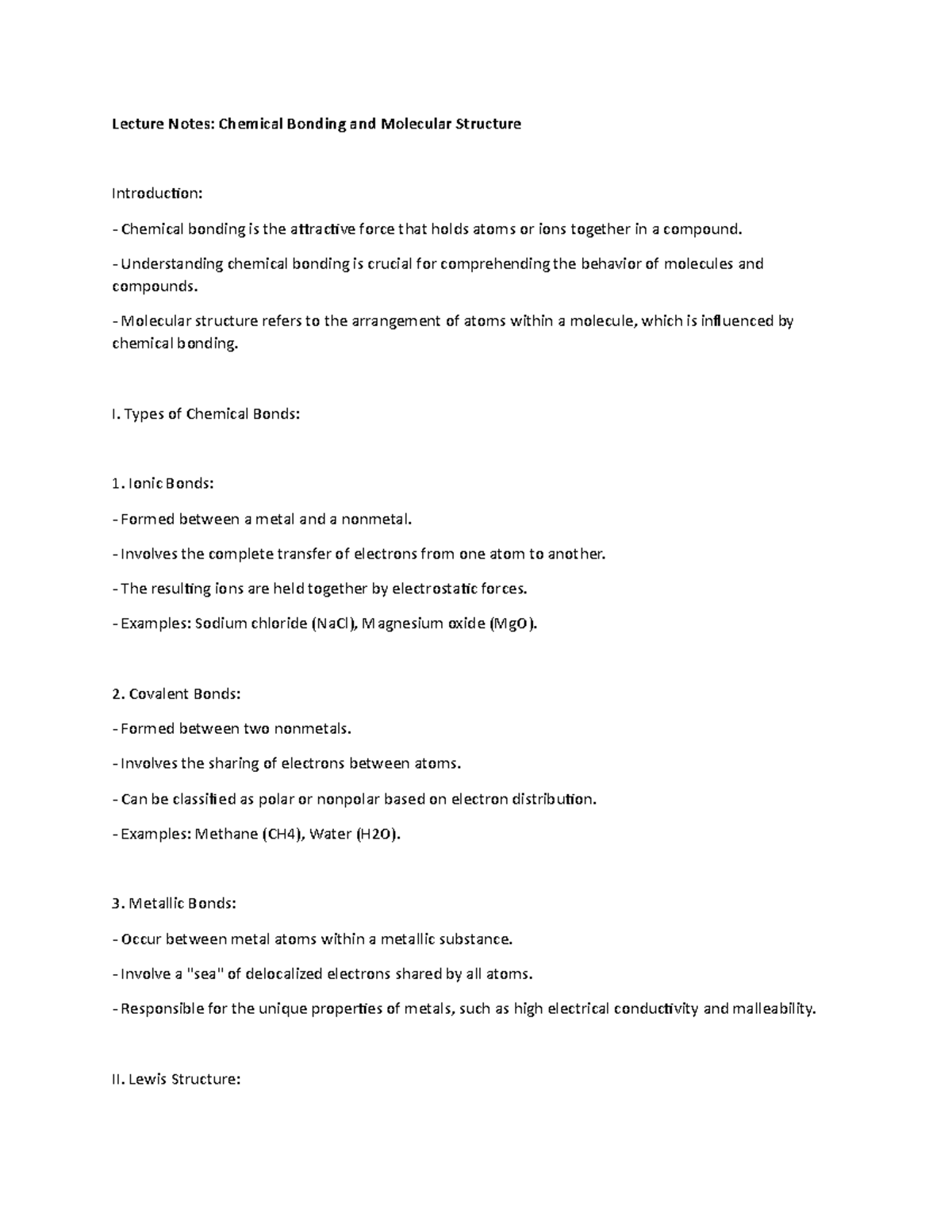 Lecture Notes: Chemical Bonding and Molecular Structure - Lecture Notes ...