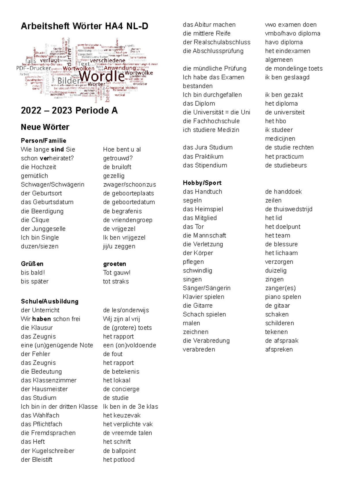 Arbeitsheft Wörter NL-D HA4 Periode A 2022-2023 - Arbeitsheft Wörter ...