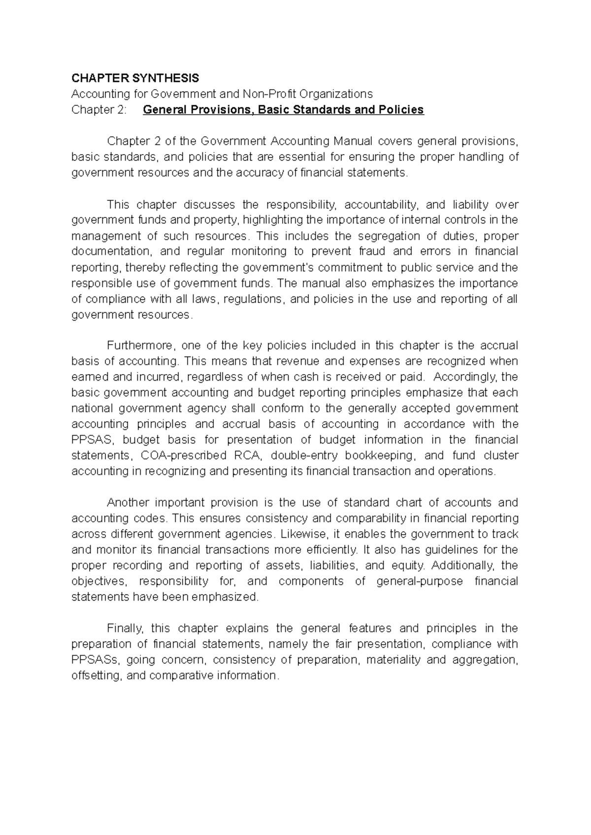 Chapter 2 Synthesis - CHAPTER SYNTHESIS Accounting for Government and ...