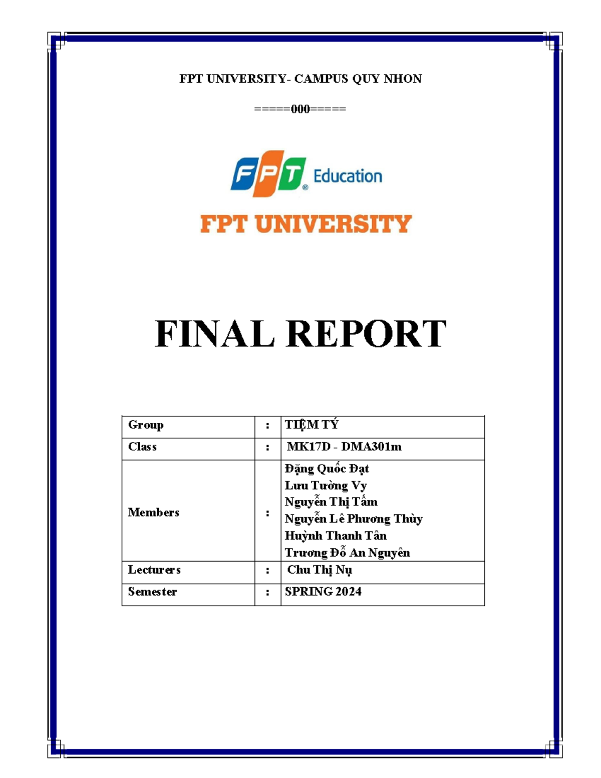Finalreport MK17D Group 5 - FPT UNIVERSITY- CAMPUS QUY NHON =====000 ...
