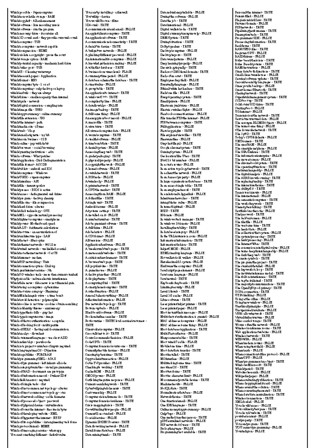 CP102 Cheat Sheet W24 - Which possible - Supercomputer Which/non-volatile storage - RAM - Studocu