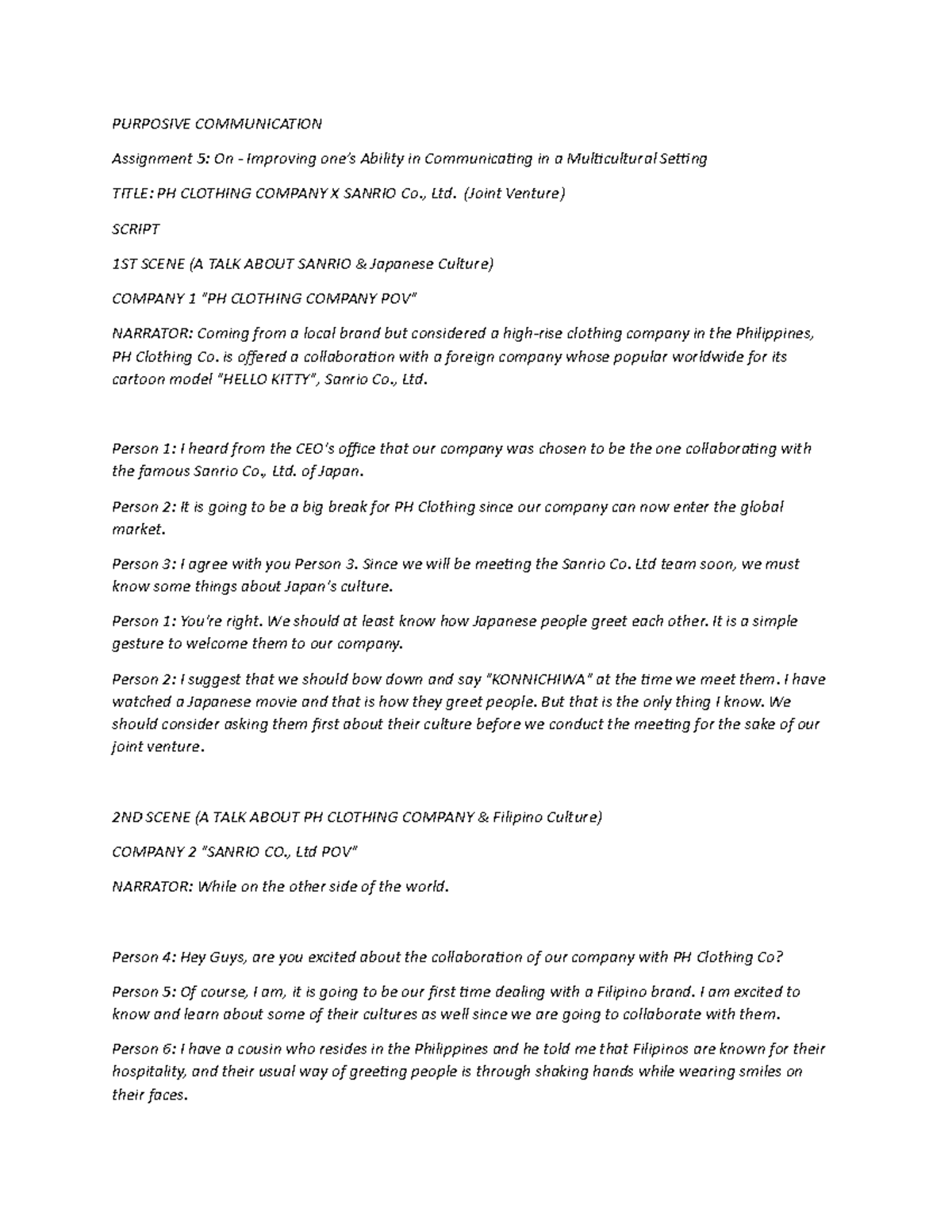 Script - PURPOSIVE COMMUNICATION Assignment 5: On - Improving one’s ...