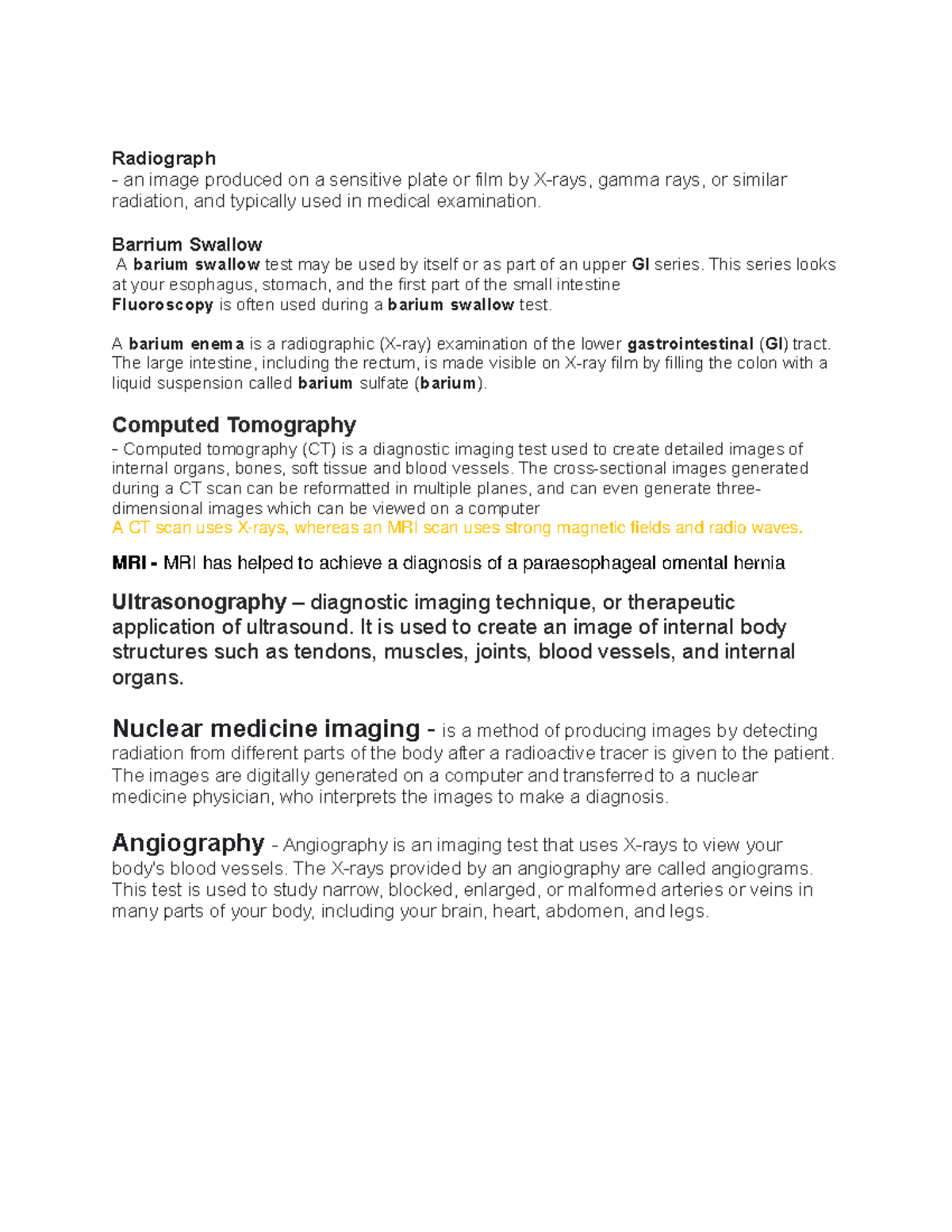 Notes for Reading - Diagnostic imaging - Radiograph an image produced ...