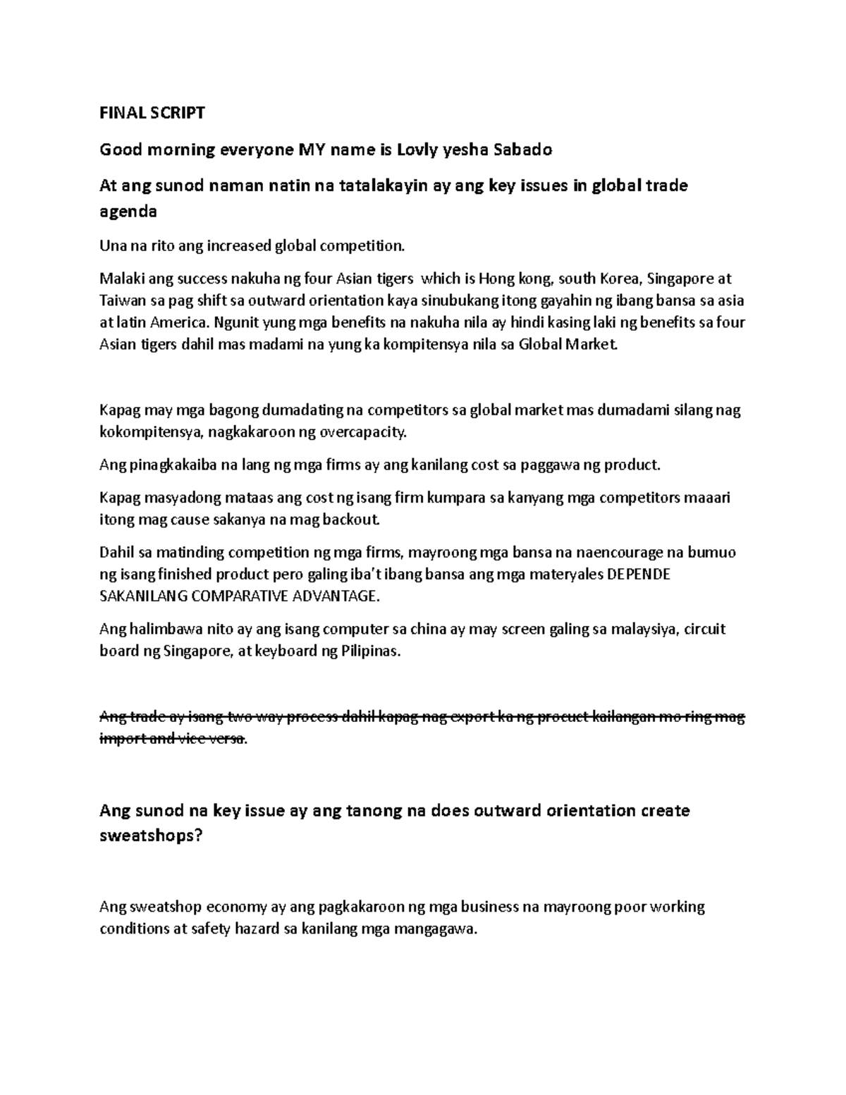 ECON Script - ECONOMIC DEVELOPMENT - FINAL SCRIPT Good morning everyone ...