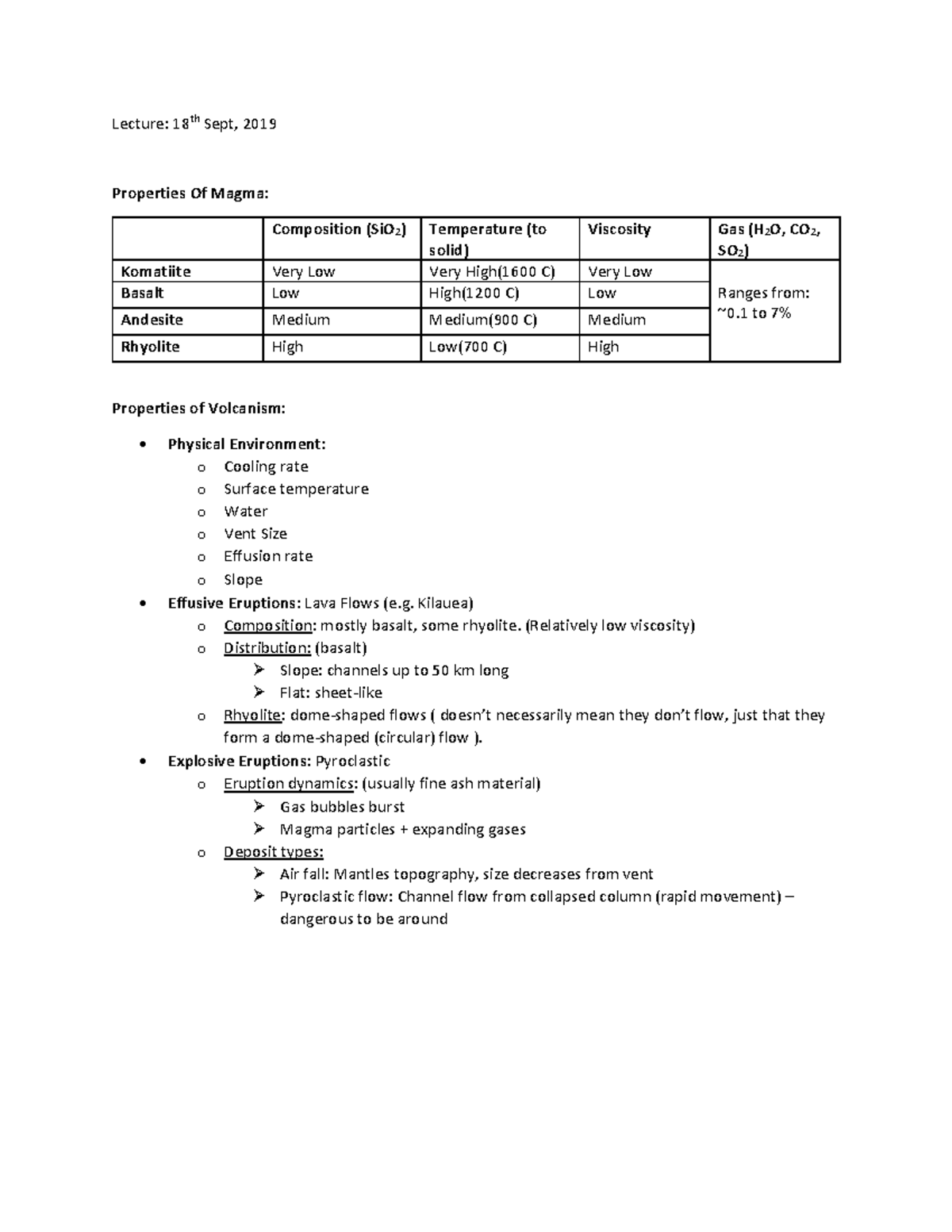Geology 18th Sept 2019 - Lecture: 18th Sept, 2019 Properties Of Magma ...