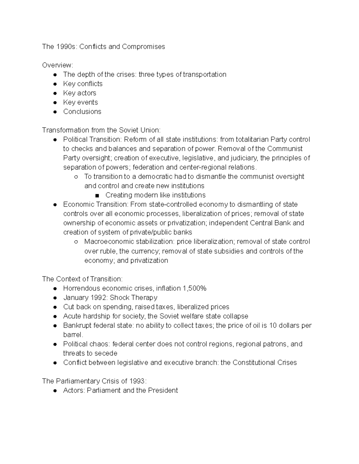 PLSC 348 Lecture 6 - Soviet and post-Soviet politics notes. - The 1990s ...