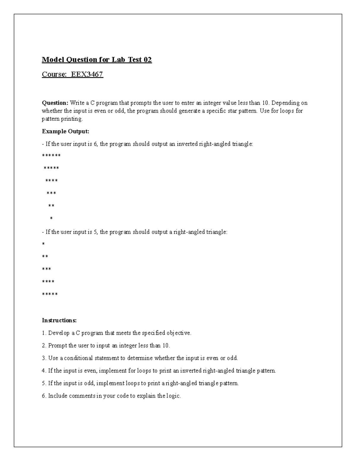Modal Paper - Model Question for Lab Test 02 Course: EEX Question ...