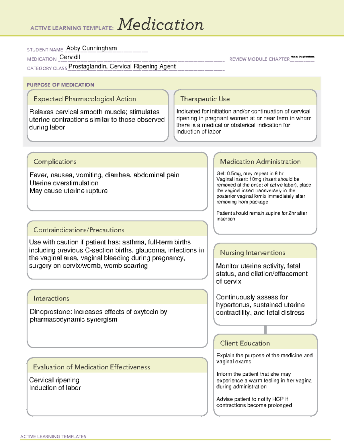 Cervidil MT - Medication Template - ACTIVE LEARNING TEMPLATES ...