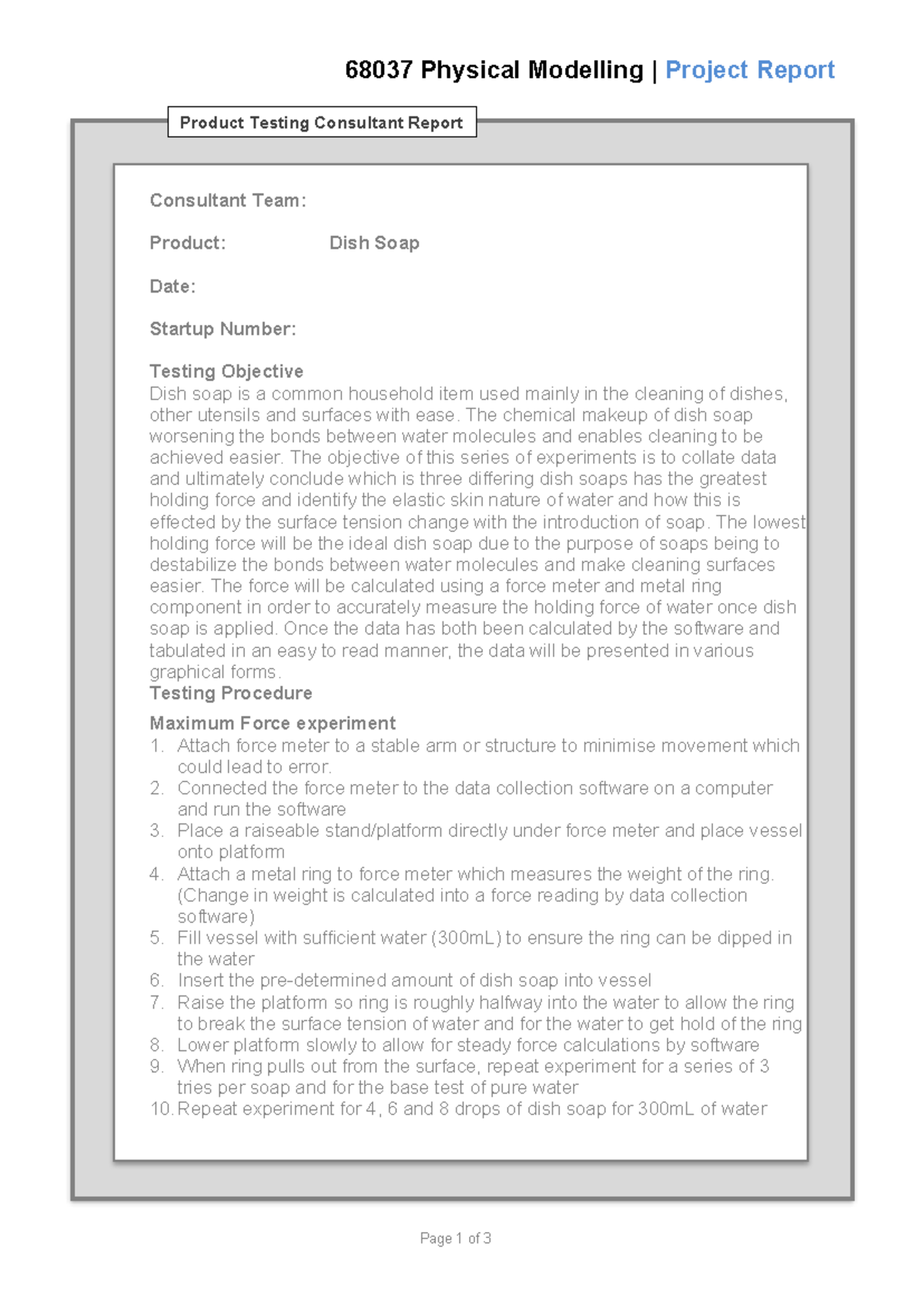 Dish Soap Project Report - 68037 Physical Modelling | Project Report ...