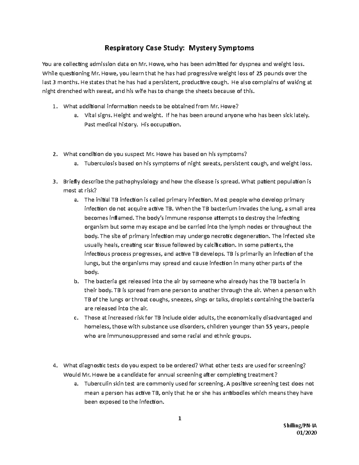 Mystery Case Study - Respiratory Case Study: Mystery Symptoms You are ...