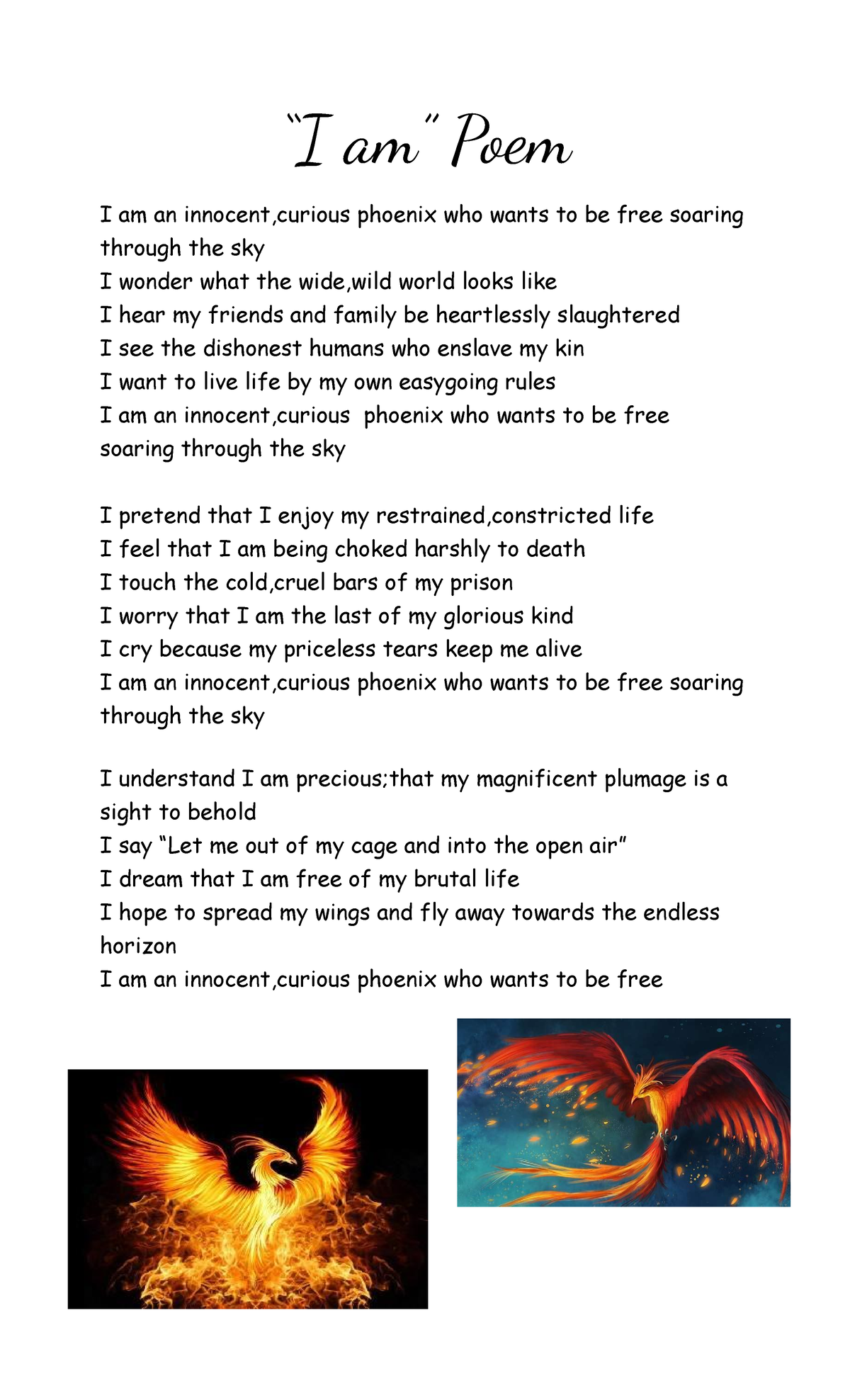 I am a Phoenix - poem from grade 7 - “I am” Poem I am an innocent ...