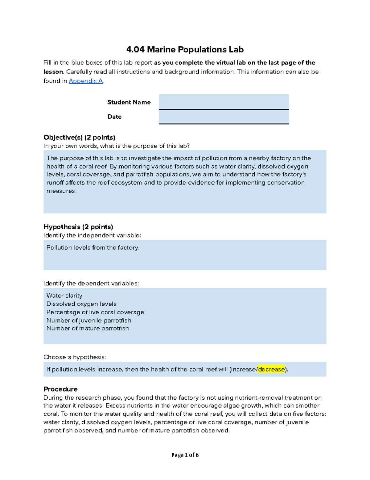 Copy of 4.04 Lab Report Template Rev 2022 - 4 Marine Populations Lab ...