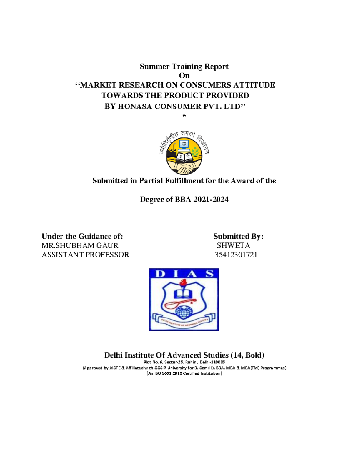 Shweta project file pdf - Summer Training Report On ‘‘MARKET RESEARCH ...