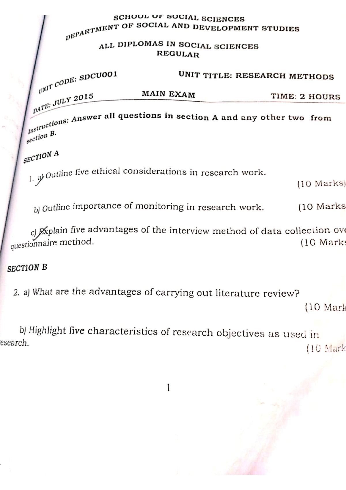 Research methodology past papers - Data Communication - Studocu